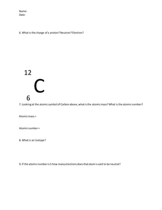 Basic chemistry quiz | DOCX