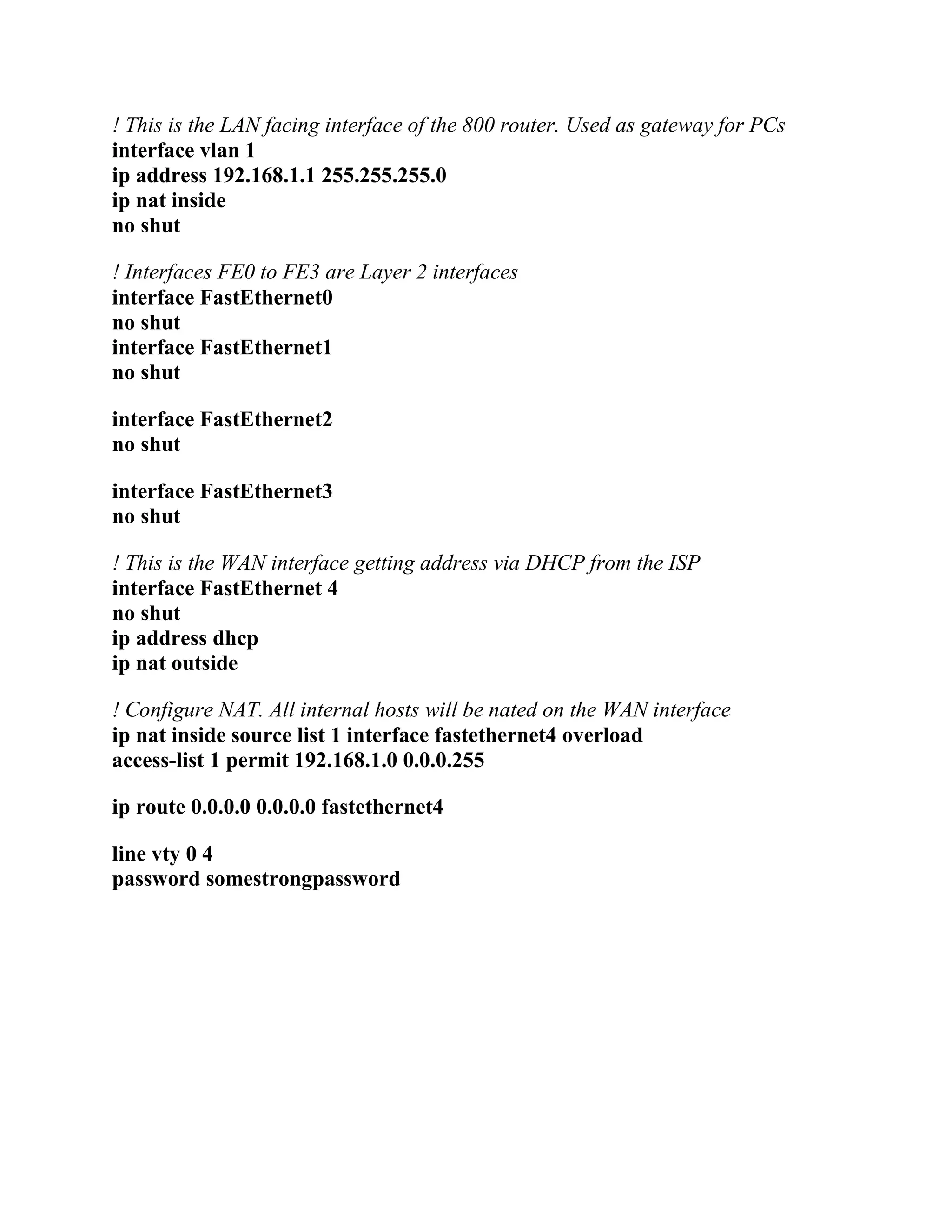 Basic Cisco 800 Router Configuration for Internet Access | PDF