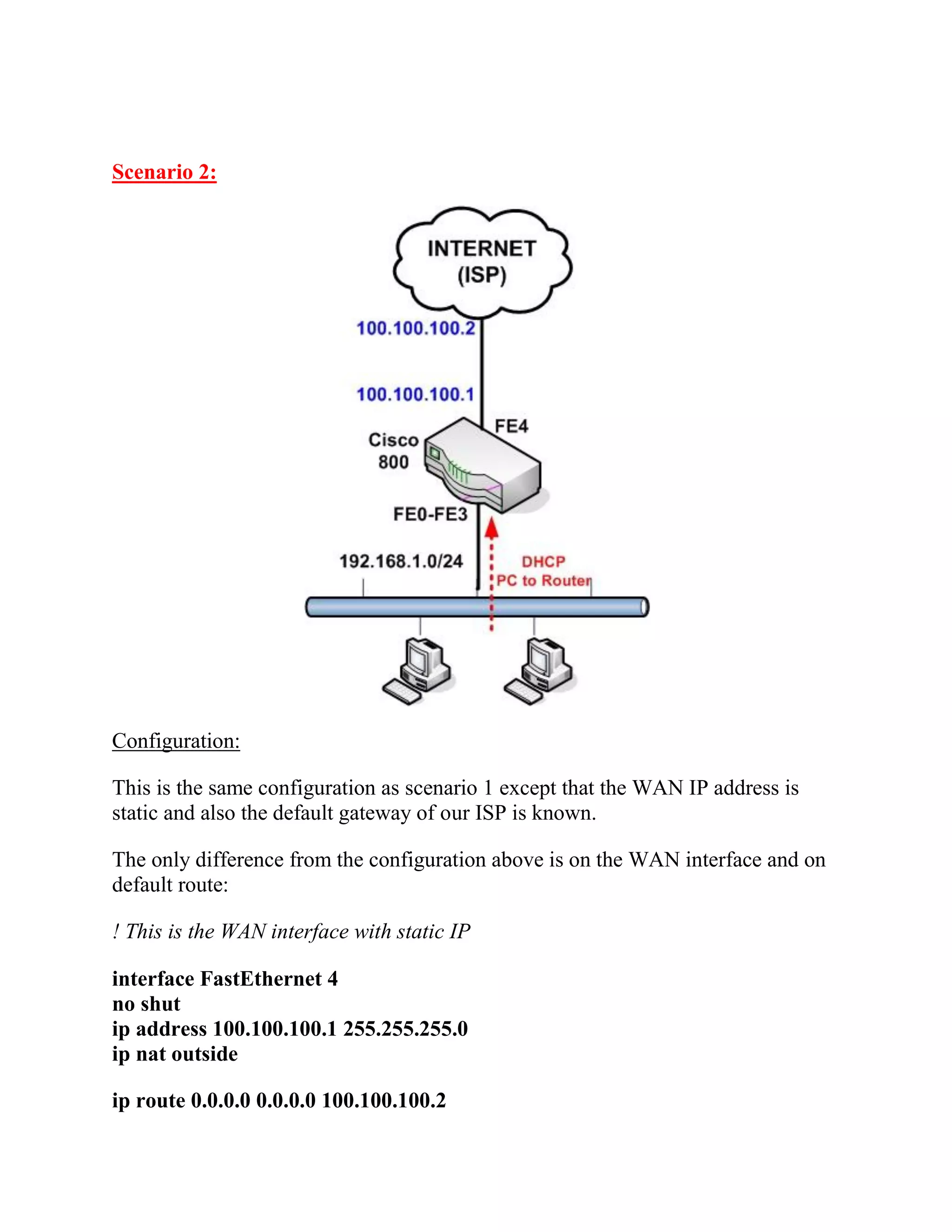 Basic Cisco 800 Router Configuration for Internet Access | PDF