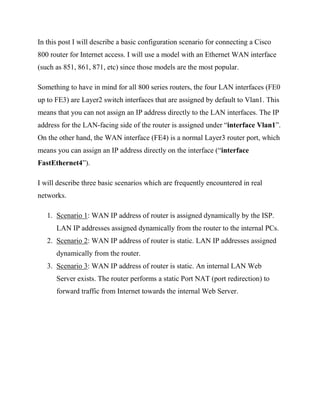Basic Cisco 800 Router Configuration for Internet Access | PDF