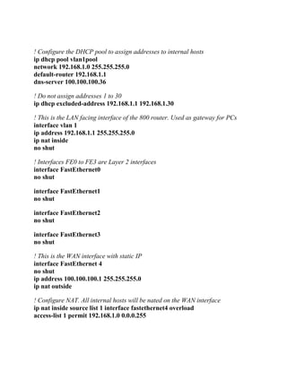 Basic Cisco 800 Router Configuration for Internet Access | PDF