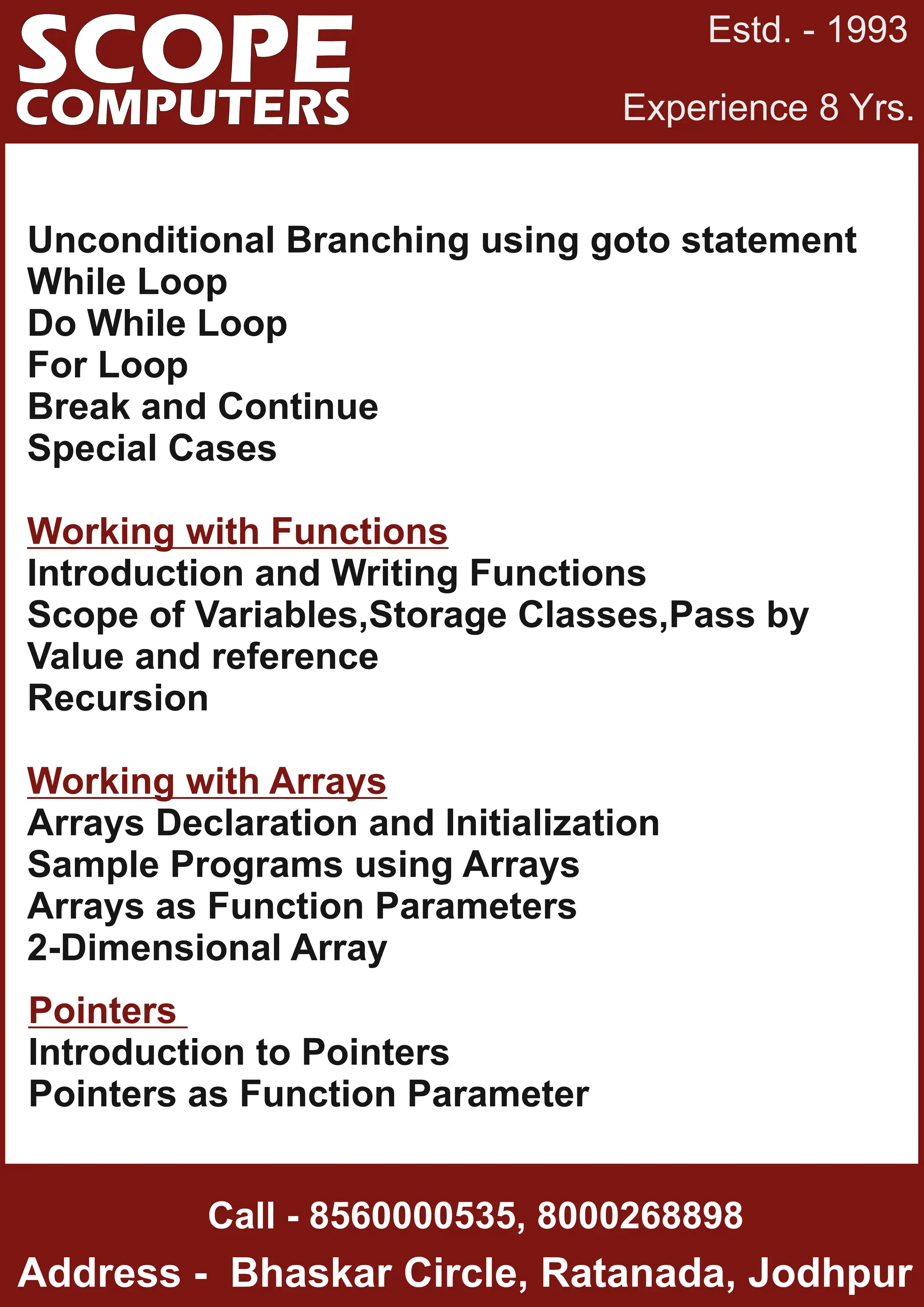 basic c language scope computers jodhpur | PDF