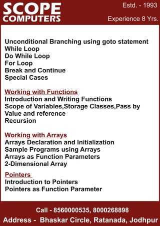 basic c language scope computers jodhpur | PDF
