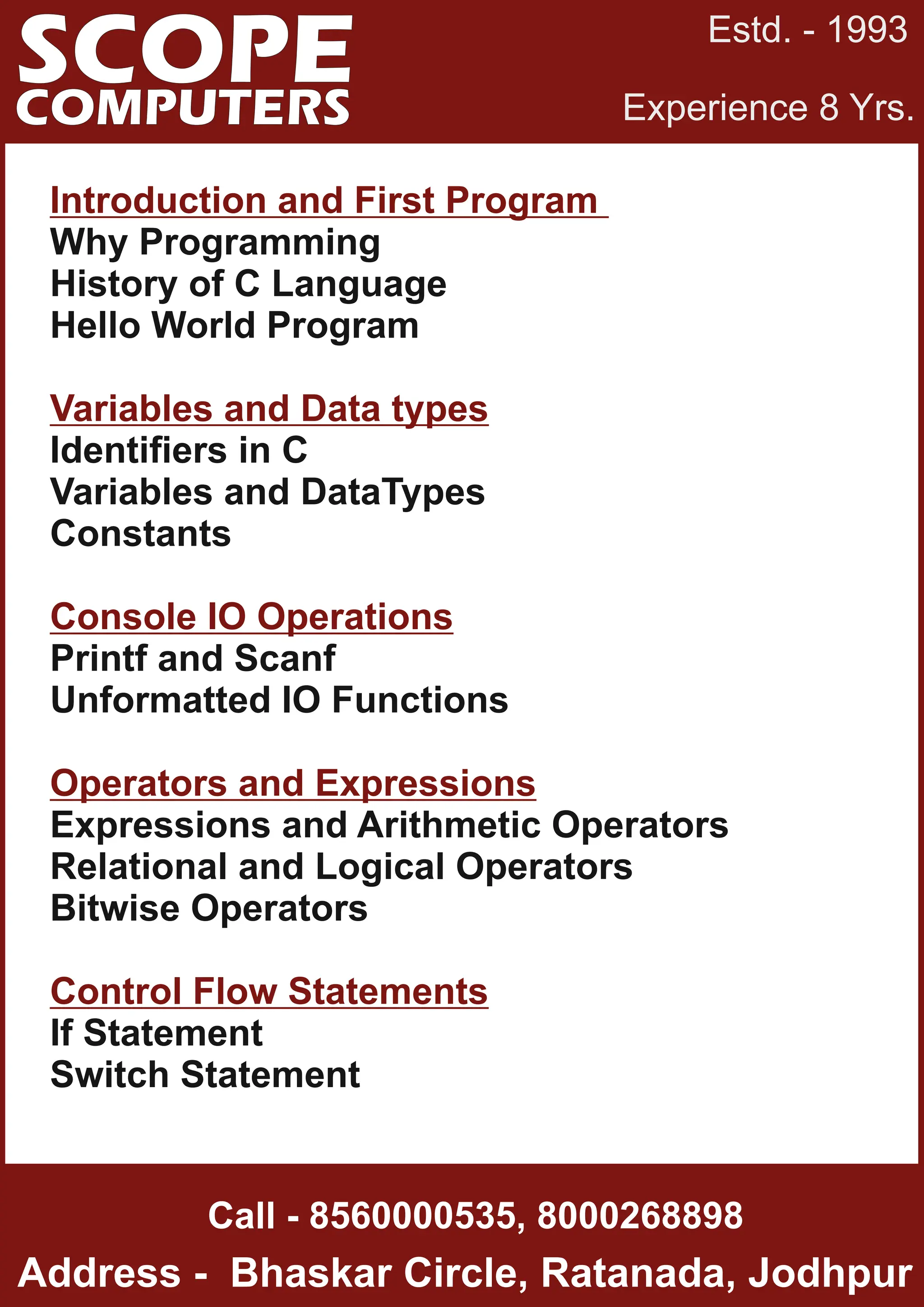 Basic C Language Scope Computers Jodhpur Pdf 