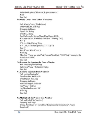 Lập Trình VBA For Excel Tại Biên Hòa | PDF