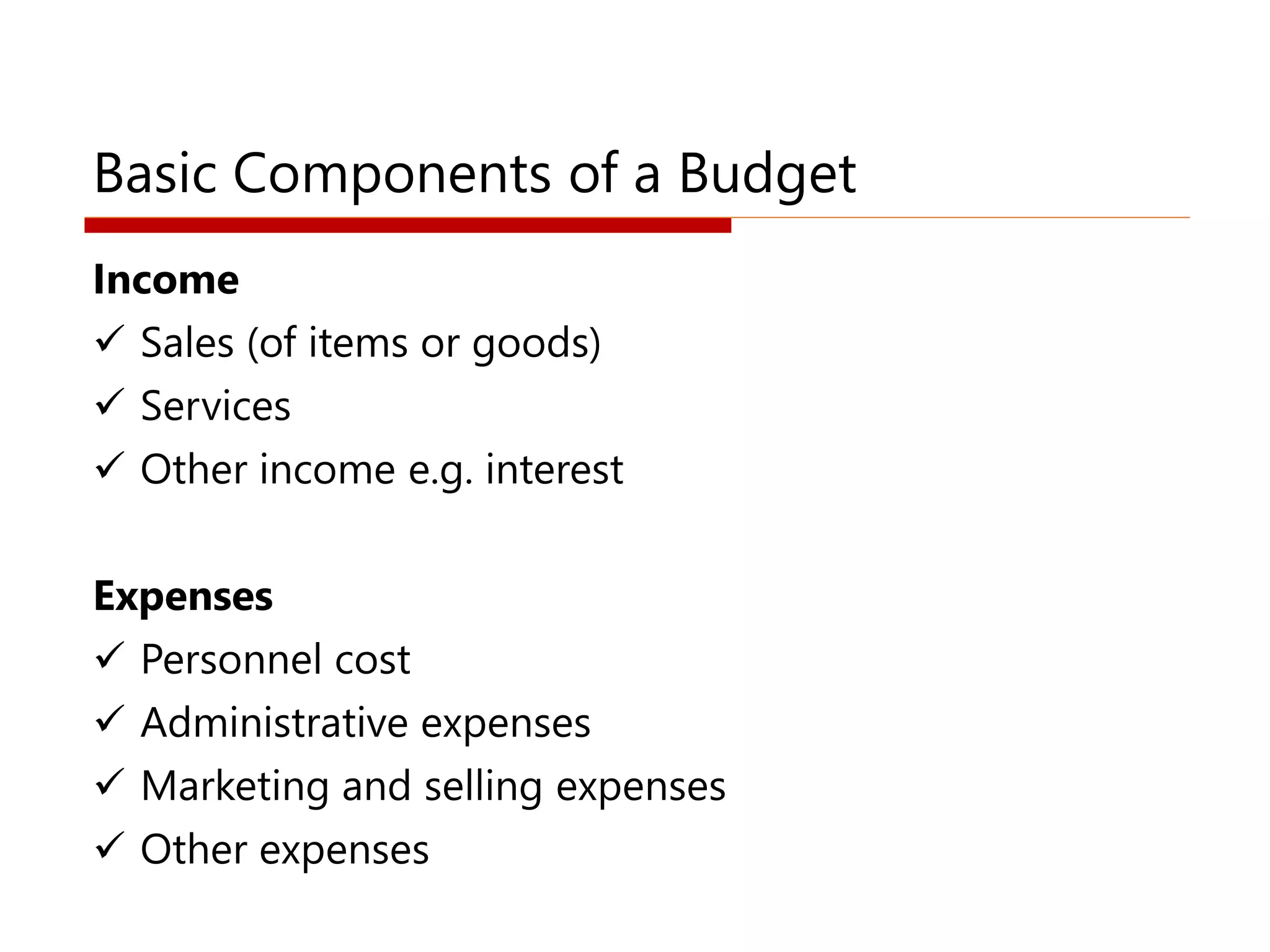 Basic components of a budget | PPTX