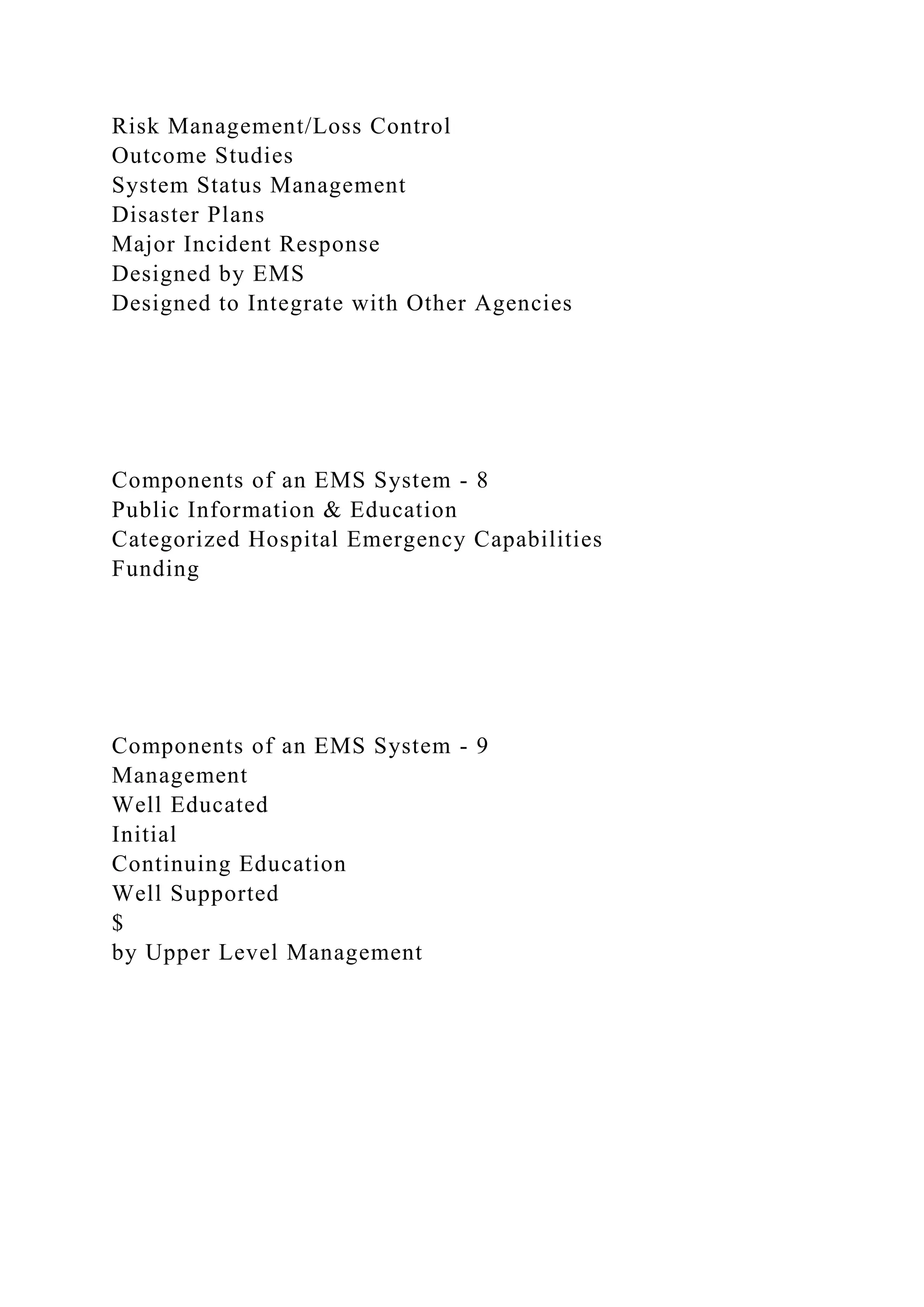 BASIC COMPONENTS OF EMERGENCY MEDICAL CARE SYSTEMStudent Name.docx