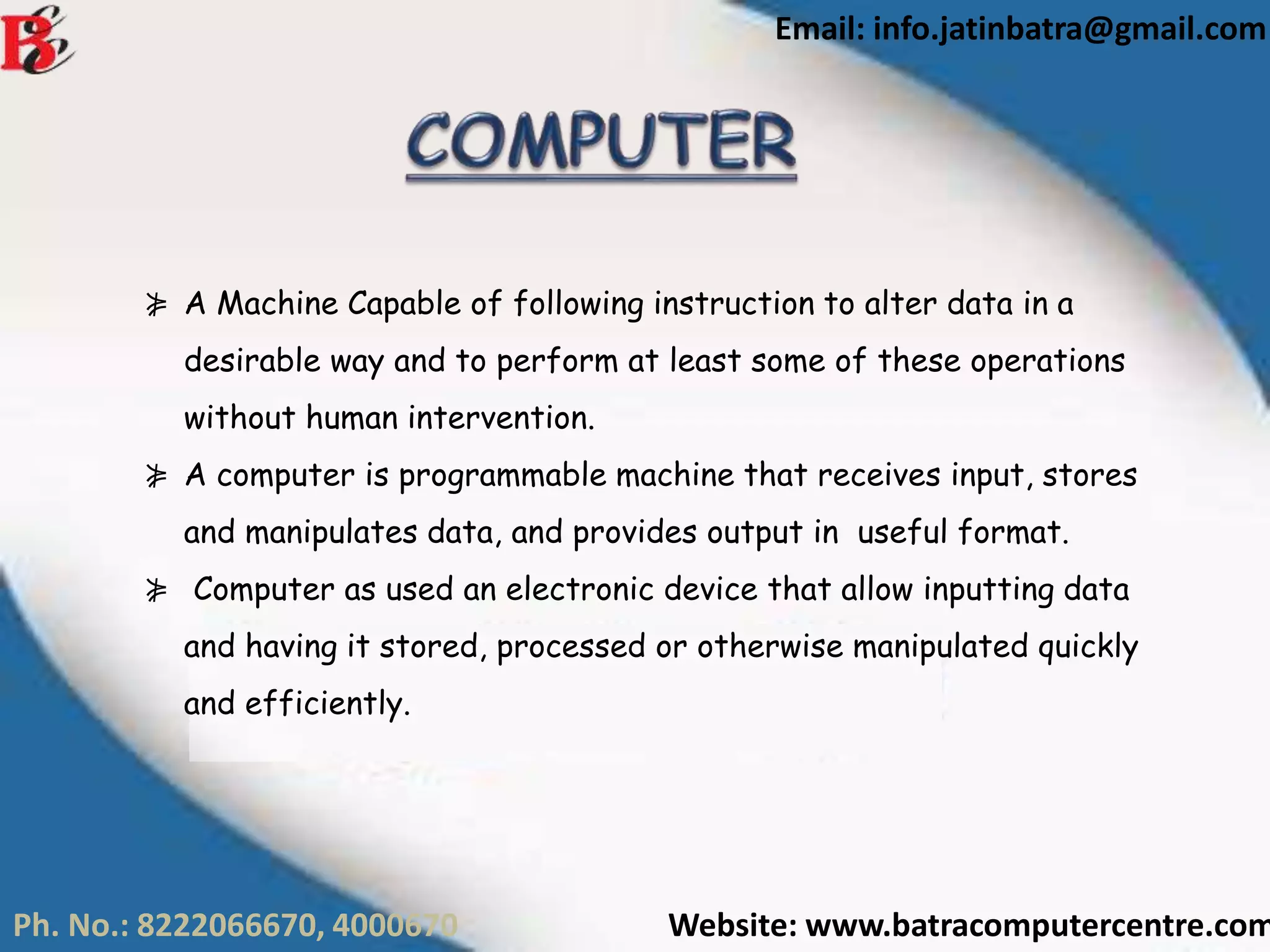 Basic Computer Training Centre in Ambala ! Batra Computer Centre | PPTX