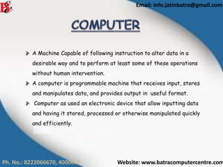 Basic Computer Training Centre in Ambala ! Batra Computer Centre | PPT
