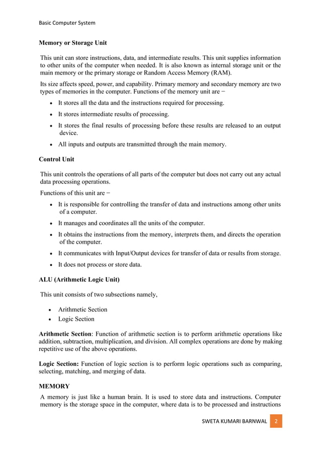 Basic computer system | PDF | Data Storage and Warehousing | Computing