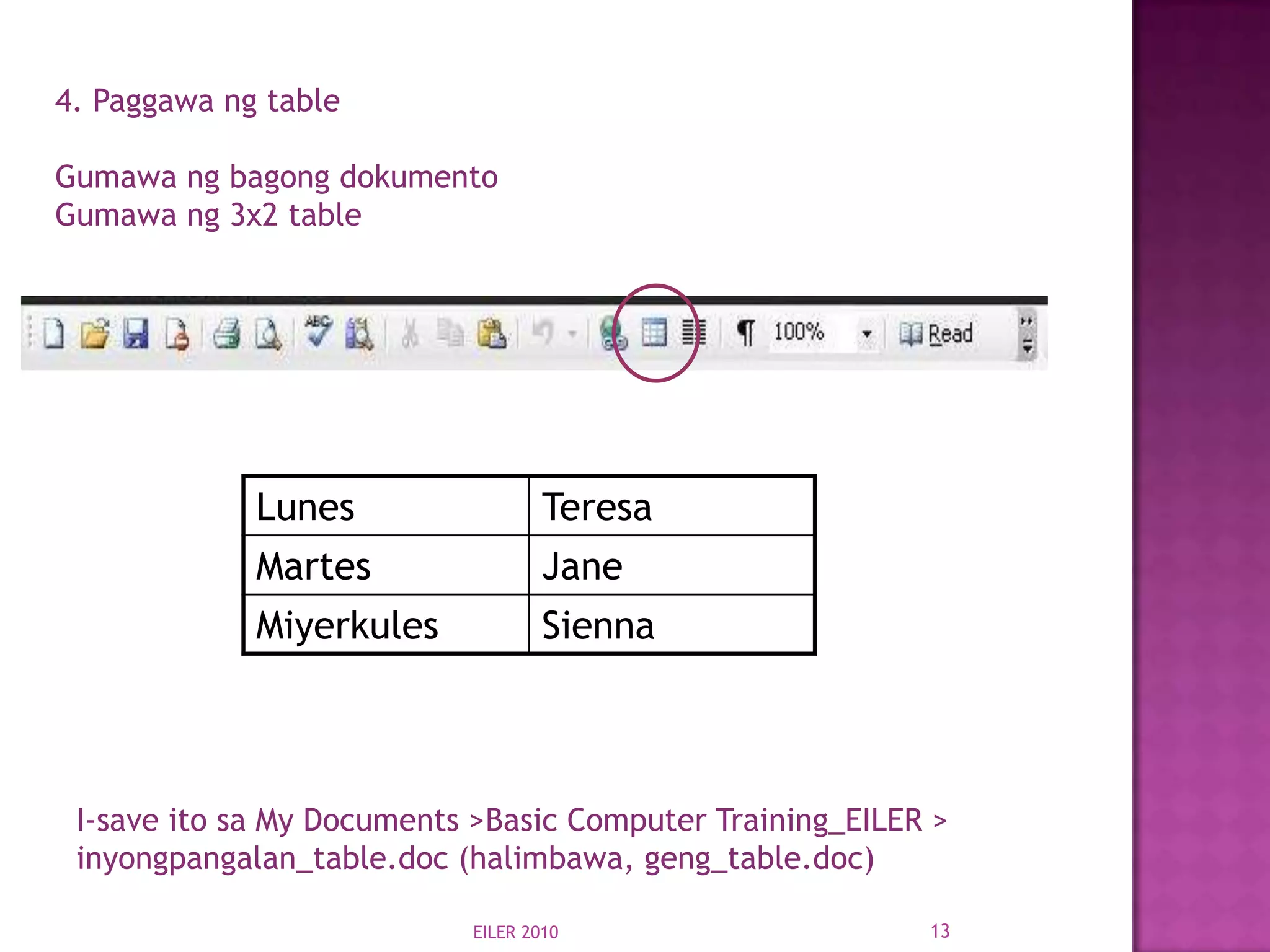 Batayang pagsasanay sa paggamit ng Microsoft Word | PPTX