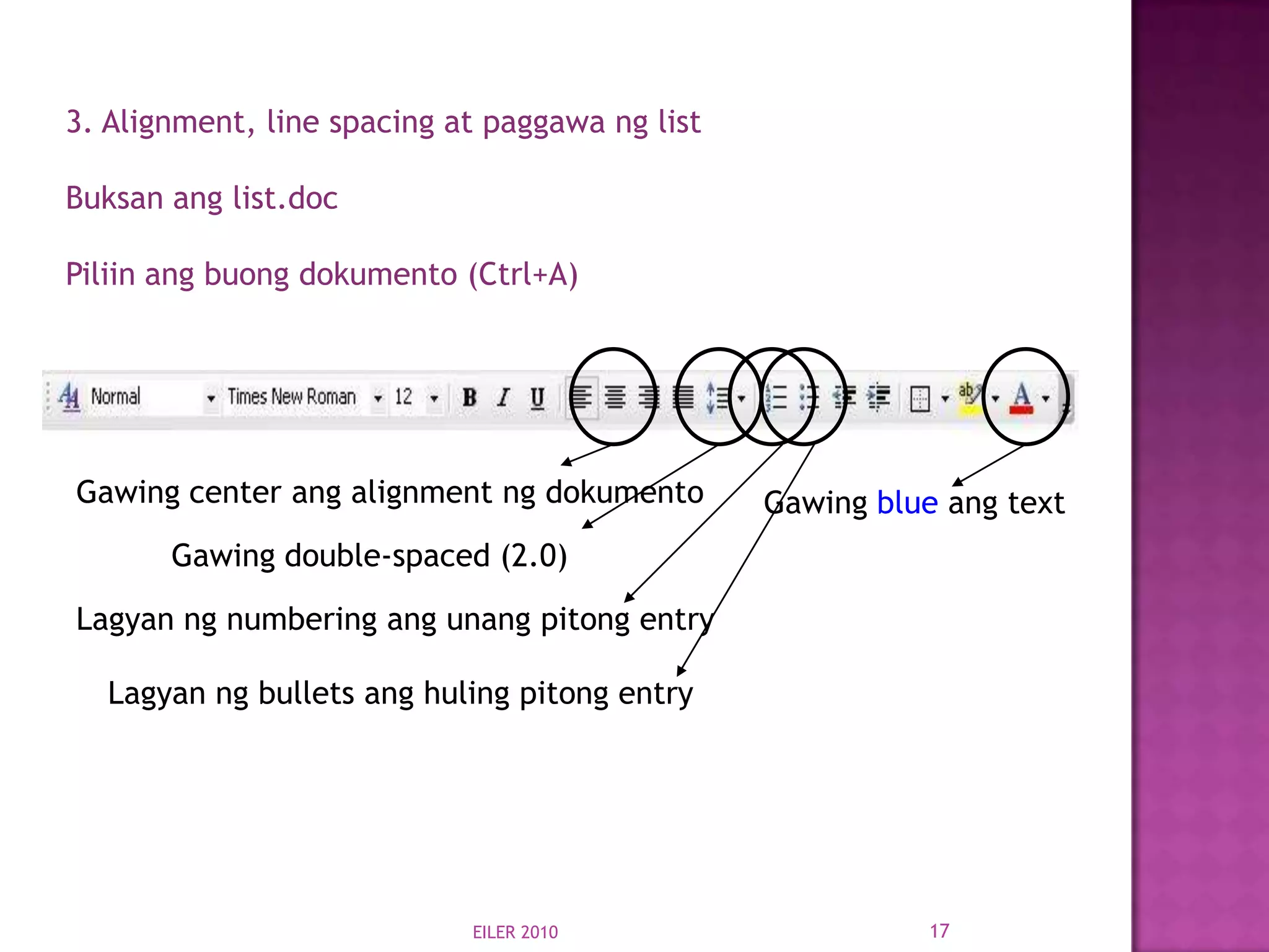 Batayang pagsasanay sa paggamit ng Microsoft Word | PPTX