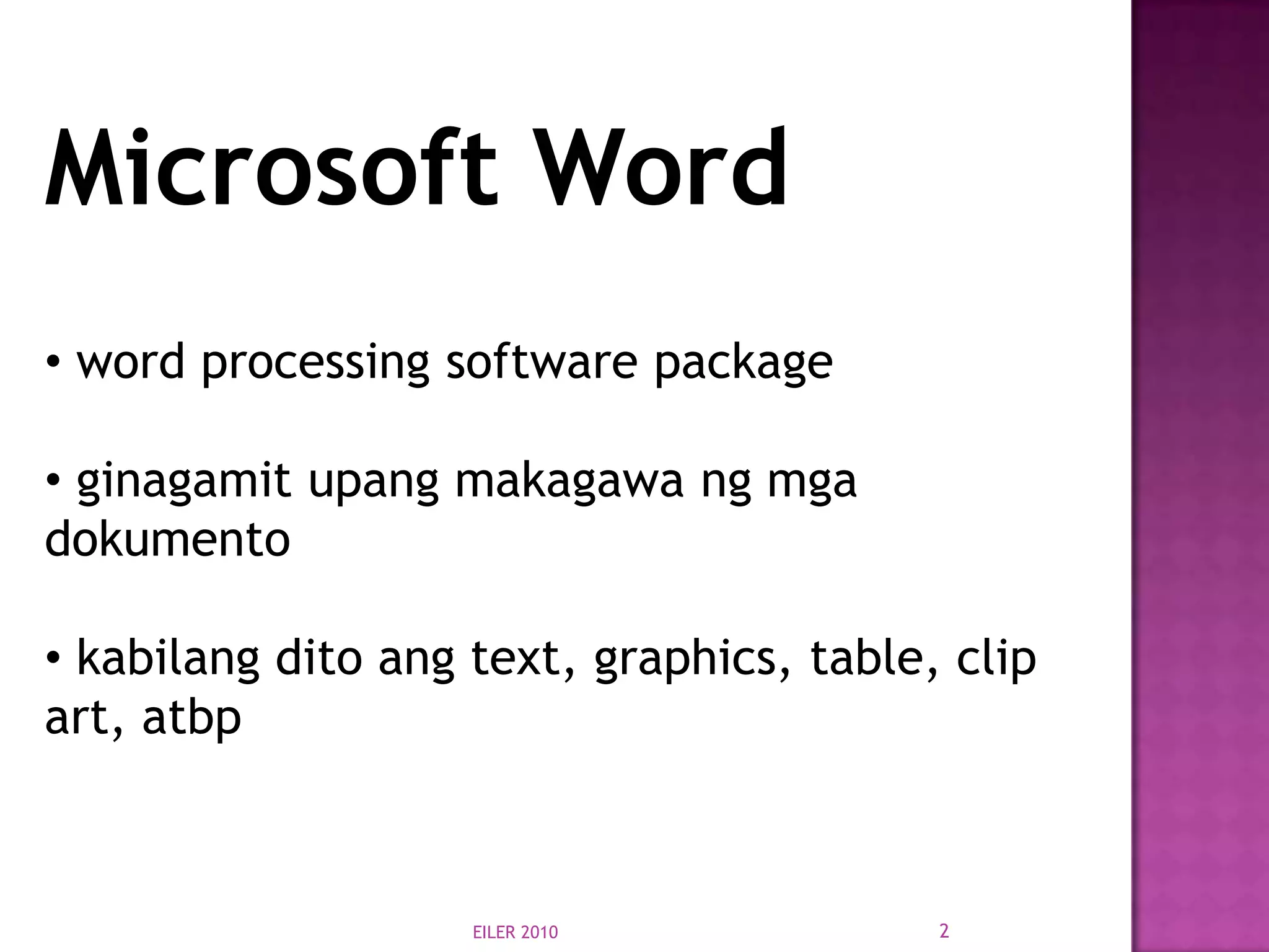 Batayang pagsasanay sa paggamit ng Microsoft Word | PPTX