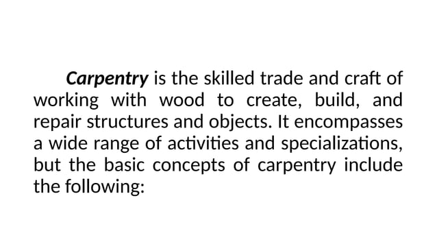 Basic Concept of Carpentry Grade 10 lesson 1 | PPTX