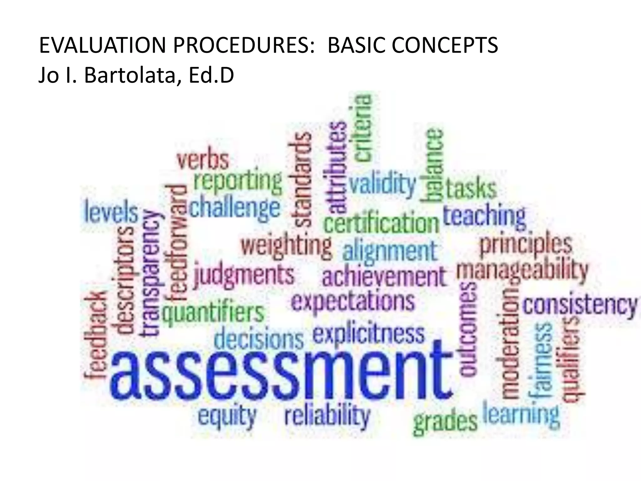 Basic concepts in evaluation procedures in education | PPTX