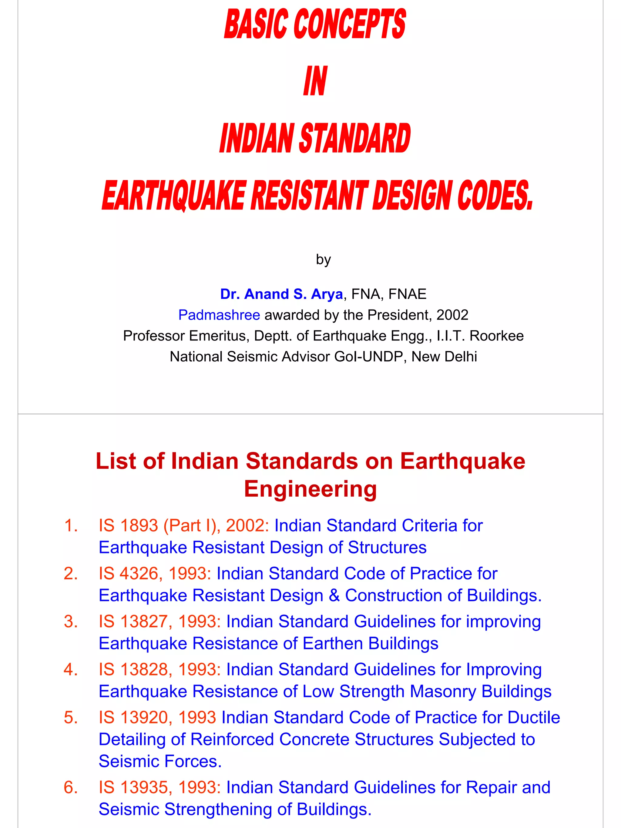 Basic concepts in indian standard eq design codes | PDF | Civil ...