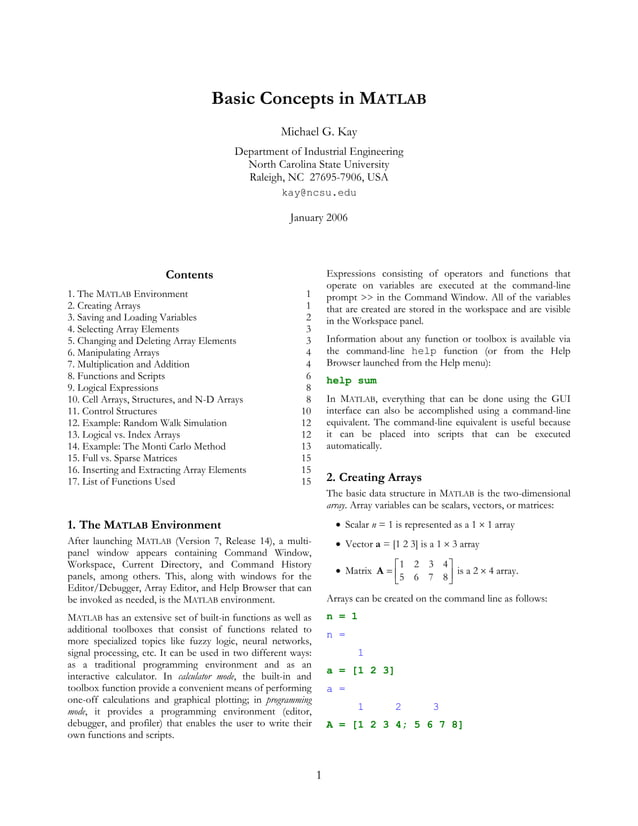 Basic concepts in_matlab | PDF