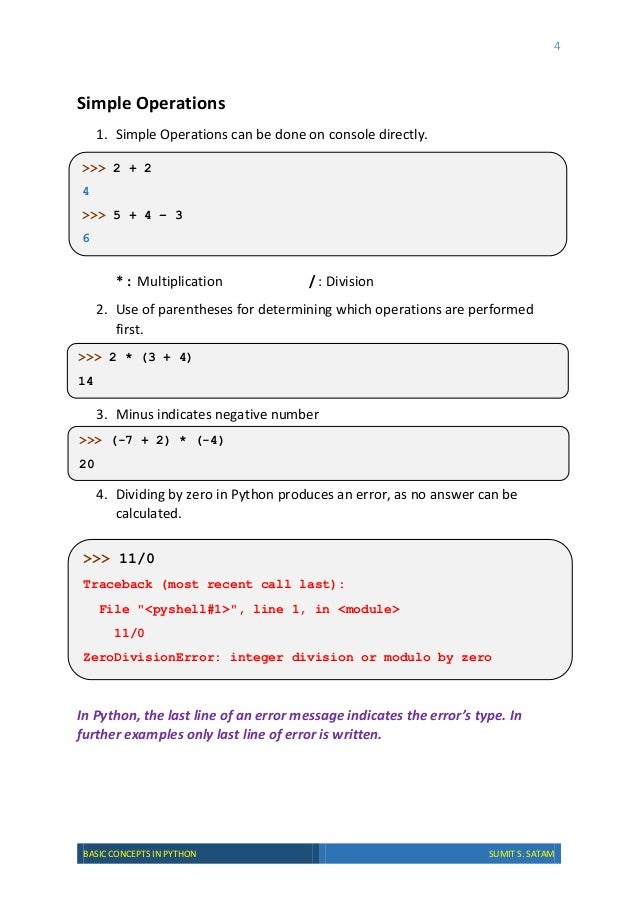 Basic Concepts in Python Basic Concepts in Python