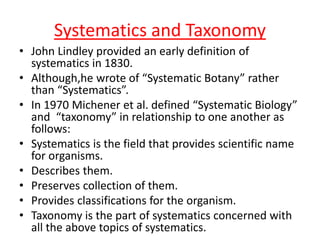Basic concepts in systamatics,taxonomy and phylogenetic tree | PPTX