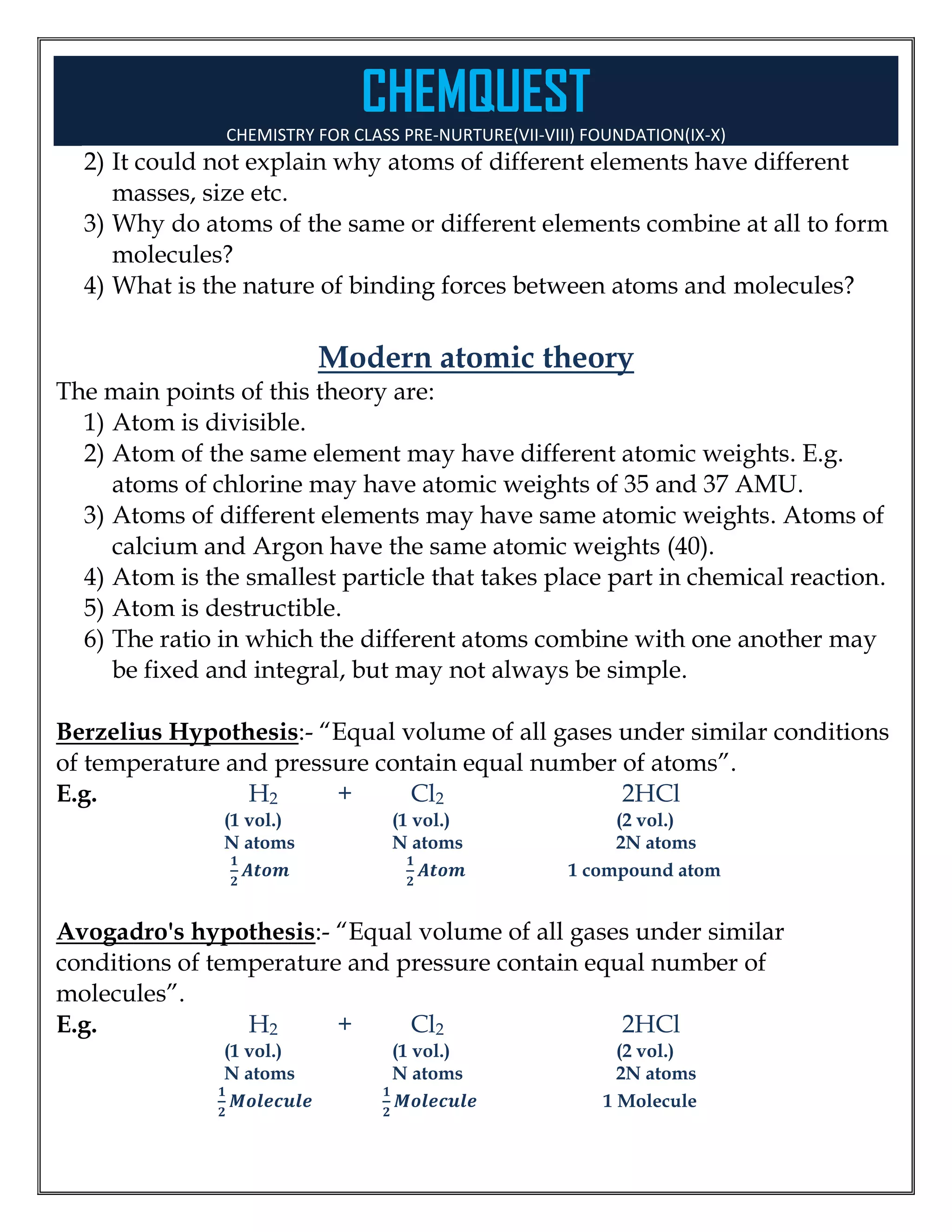 Basic concepts of chemistry class 8, 9, 10 | PDF