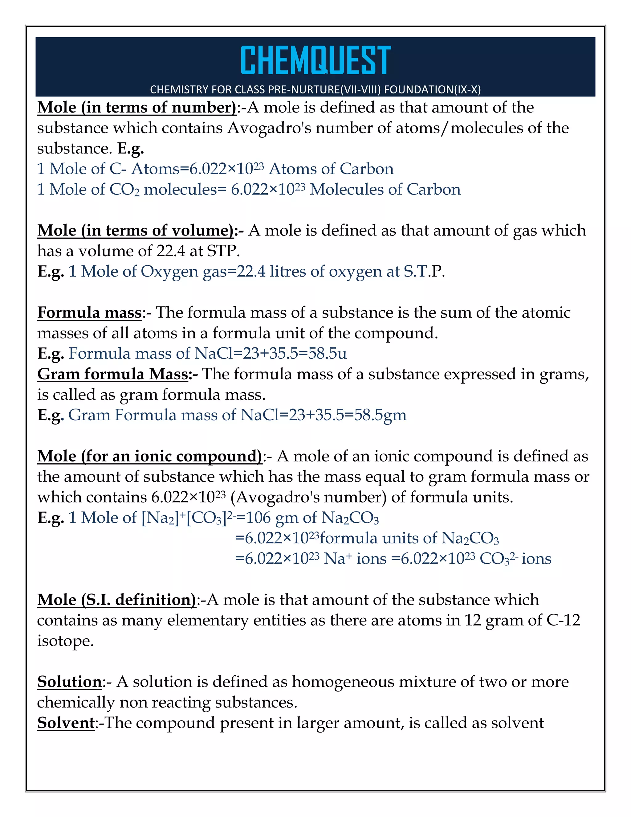 Basic concepts of chemistry class 8, 9, 10 | PDF