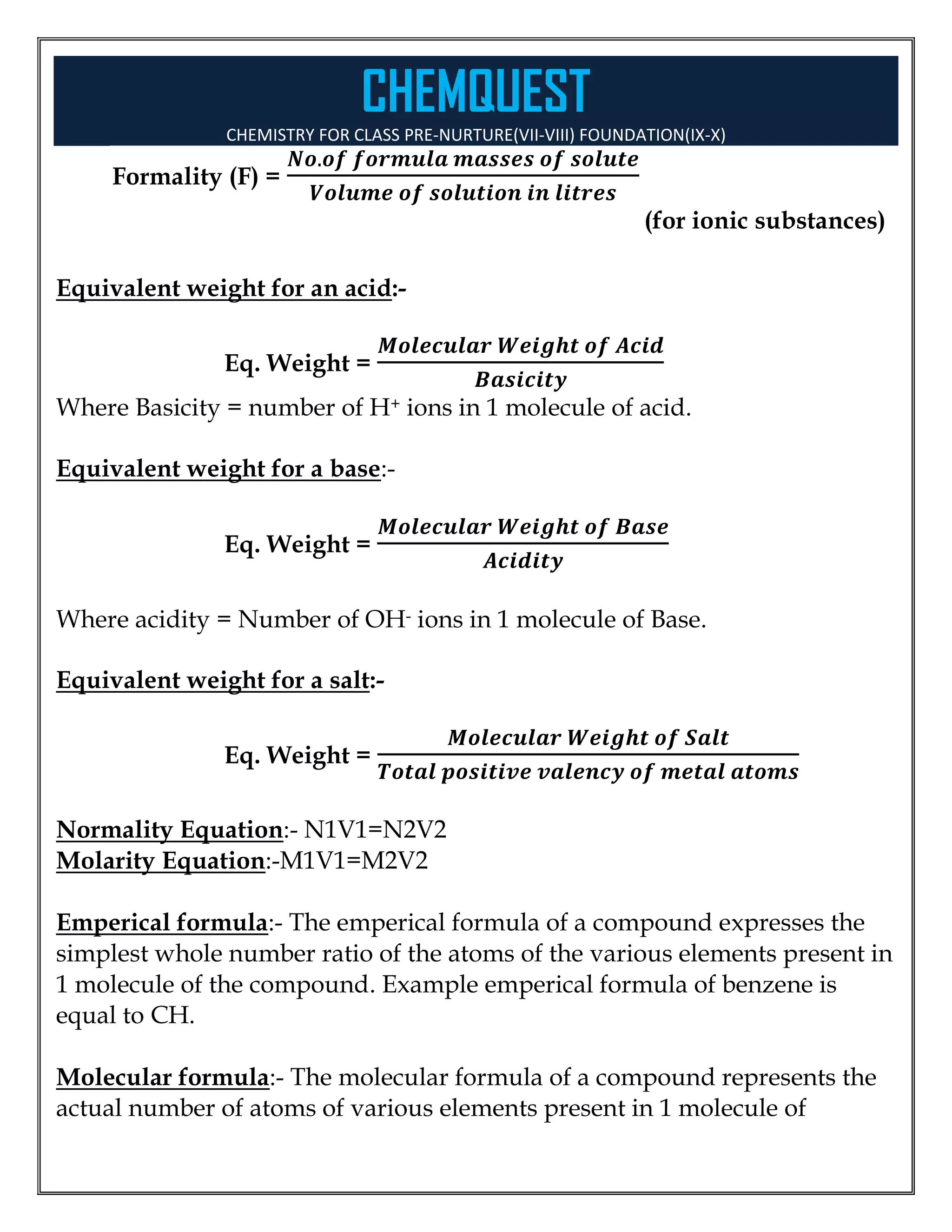 Basic concepts of chemistry class 8, 9, 10 | PDF