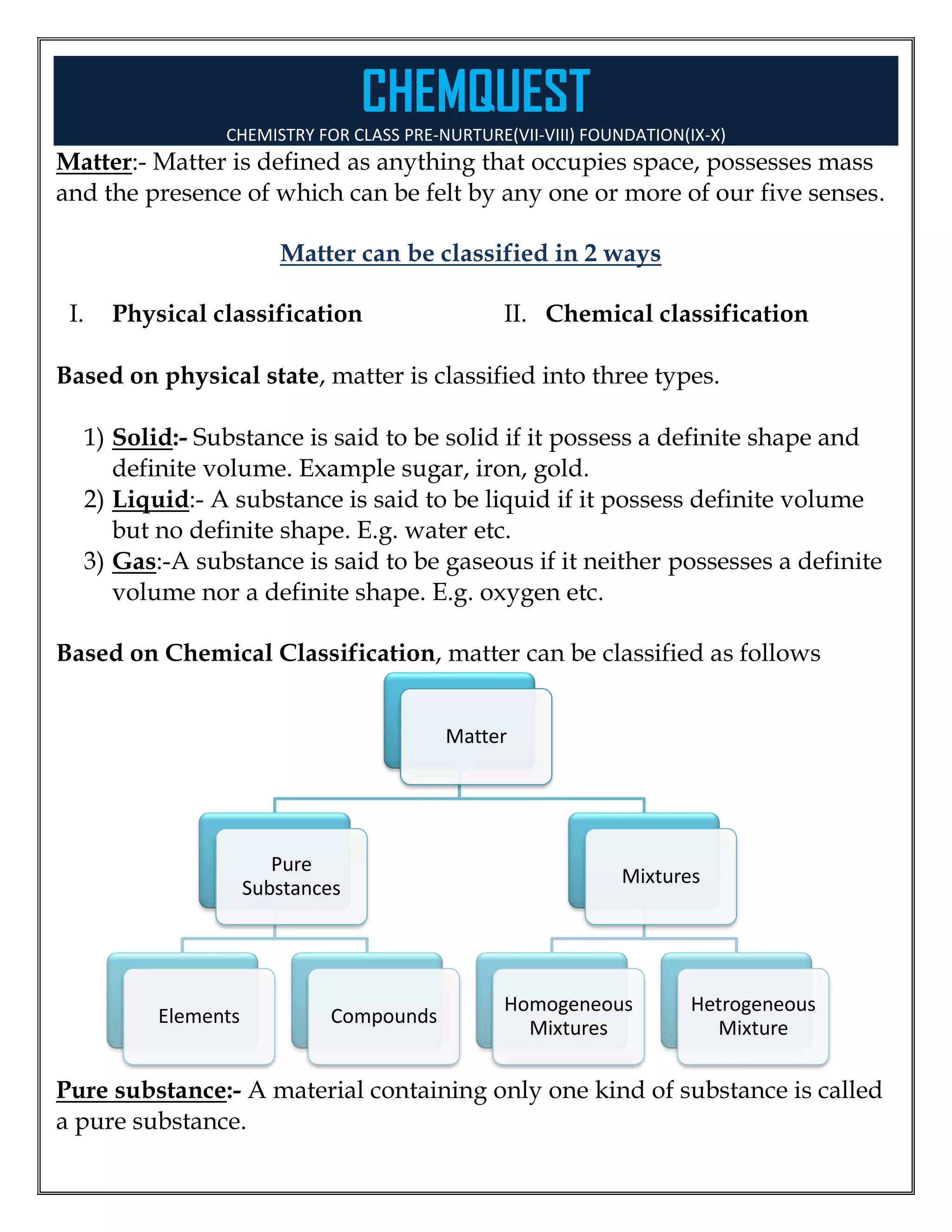Basic concepts of chemistry class 8, 9, 10 | PDF