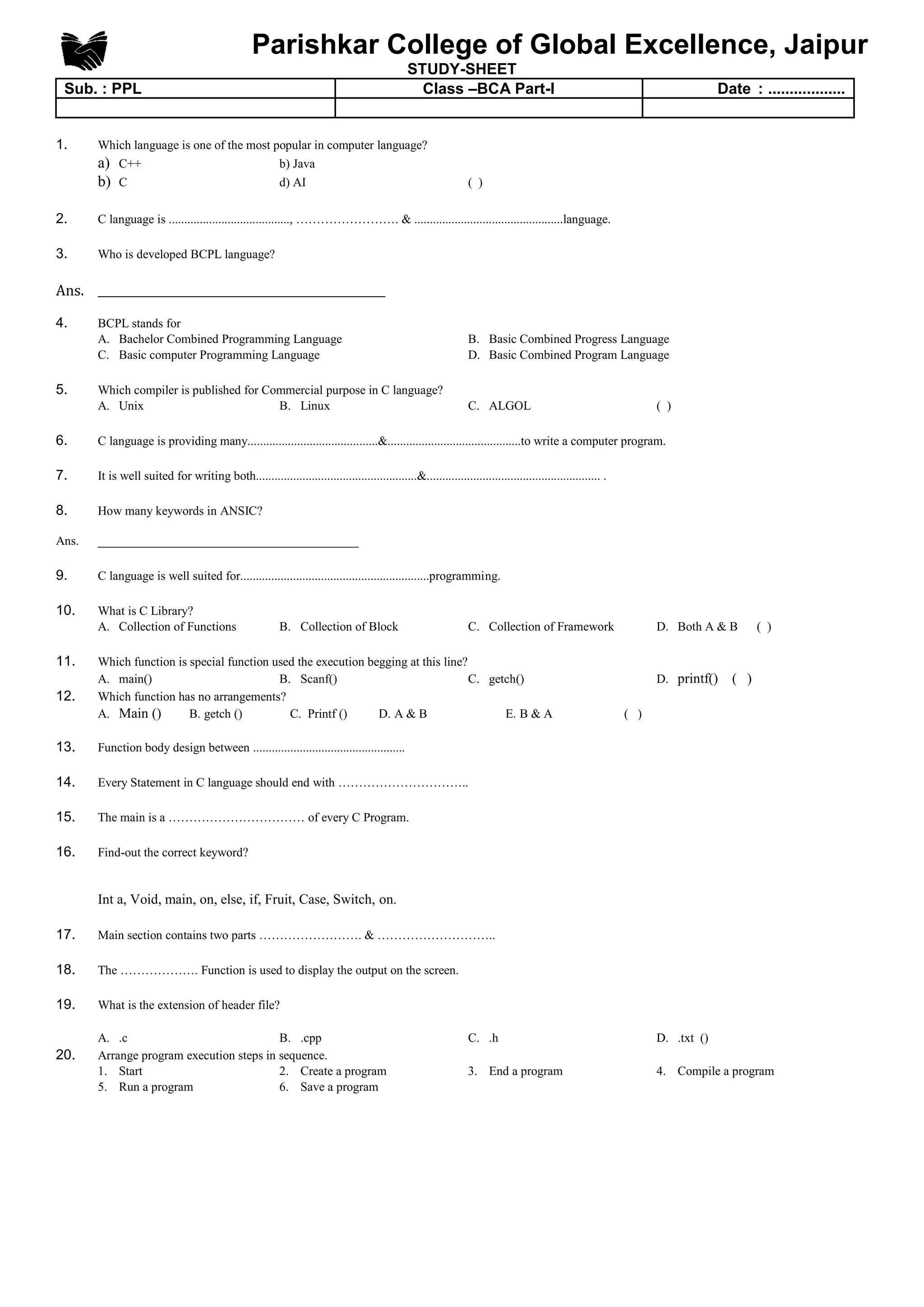 Basic concepts of c language | PDF | Programming Languages | Computing