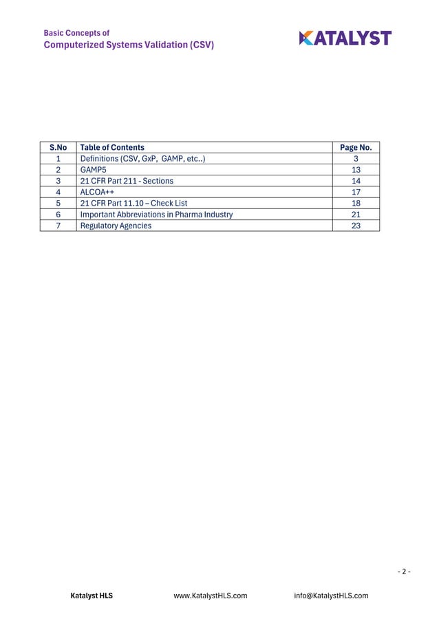 Basic Concepts of Computerised Systems Validation (CSV)-Katalyst HLS ...