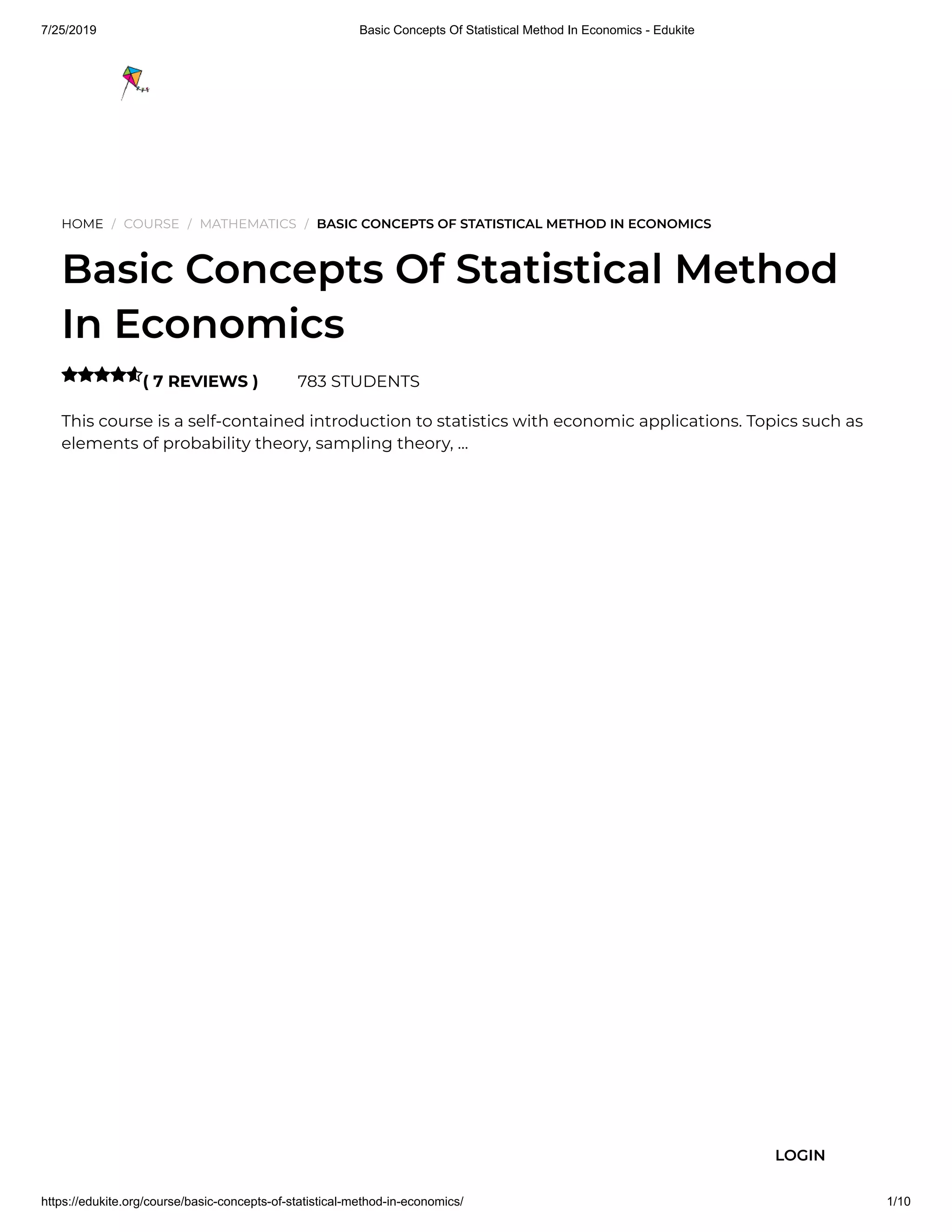 Basic concepts of statistical method in economics - edukite | PDF