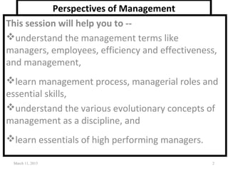 Basic conceptual perspectives in management | PPT