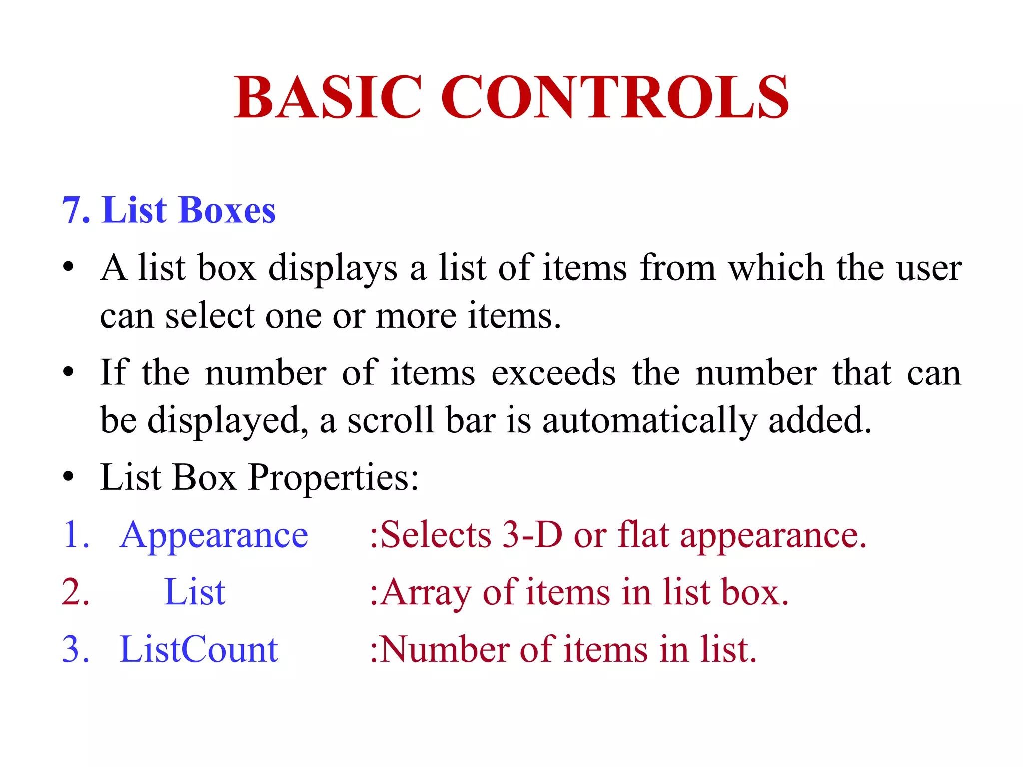 Basic controls of Visual Basic 6.0 | PPTX