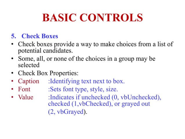 Basic controls of Visual Basic 6.0 | PPTX
