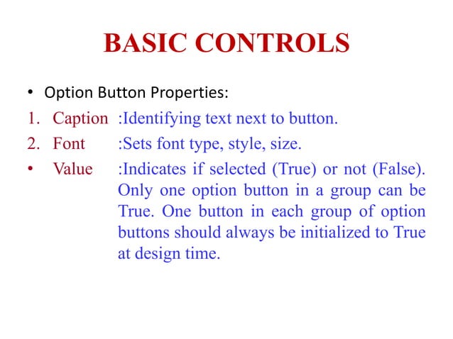 Basic controls of Visual Basic 6.0 | PPTX