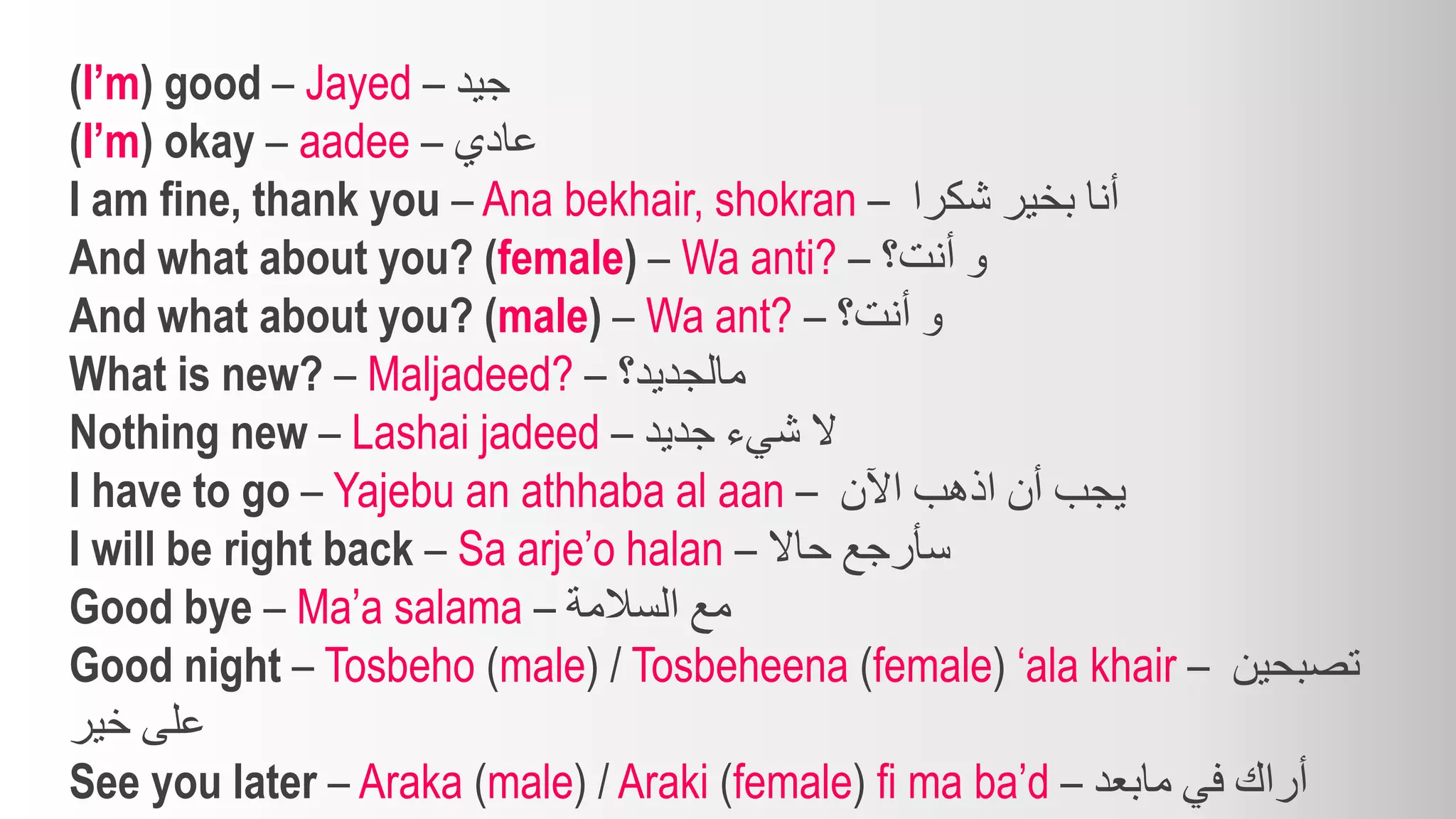 Basic Conversation Phrases In Arabic | PPTX
