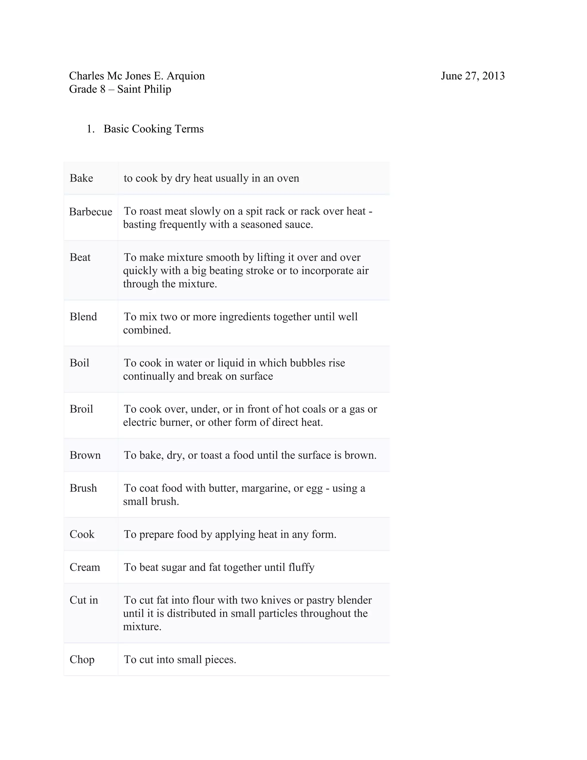 Basic Cooking Terms | PDF