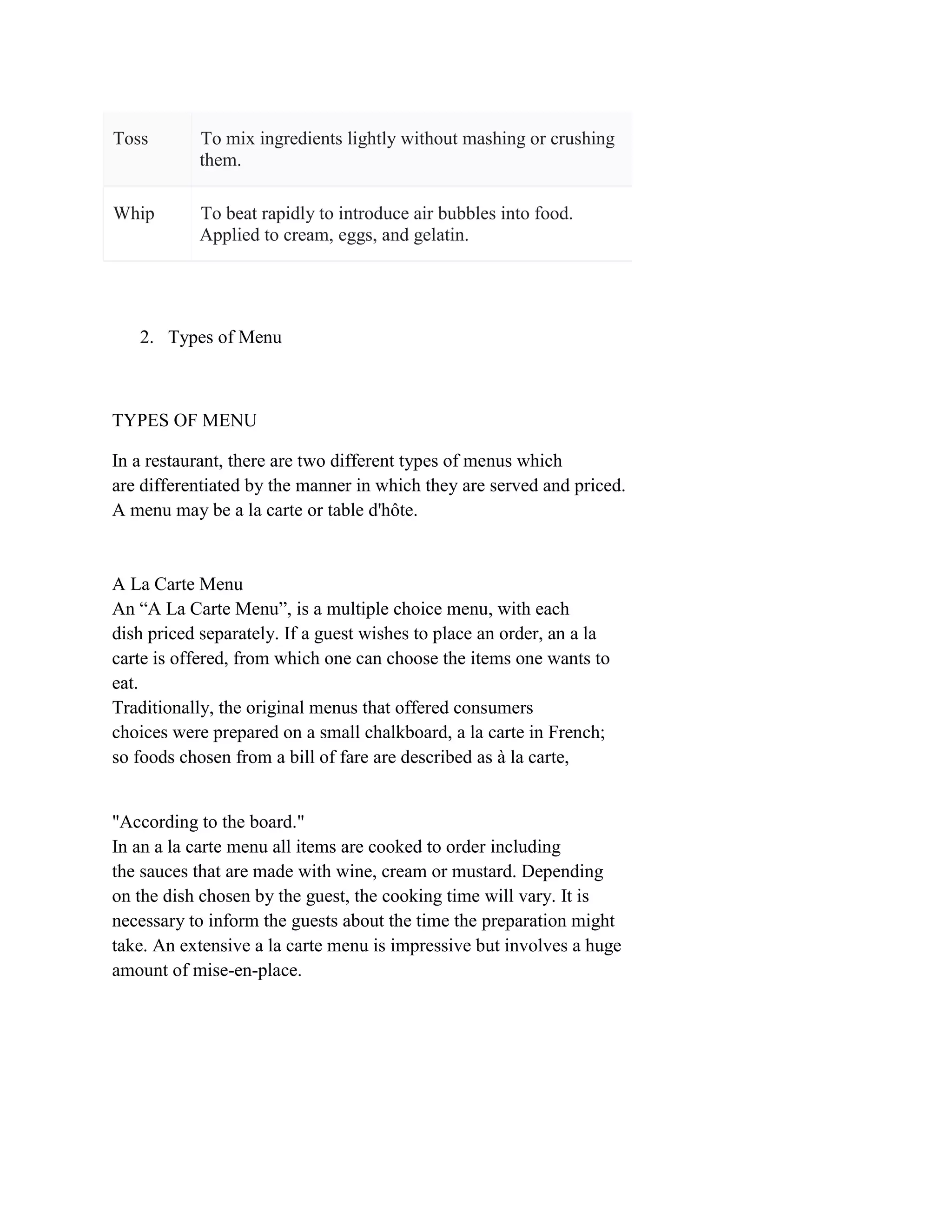 Basic Cooking Terms | DOCX