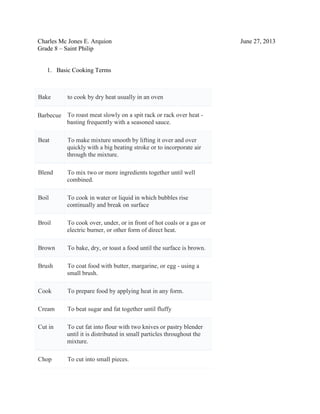 Basic Cooking Terms | DOCX