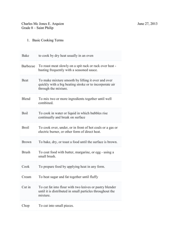 Basic Cooking Terms | PDF