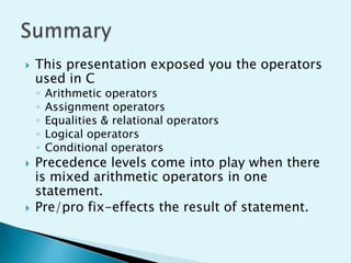 Basic c operators | PPT
