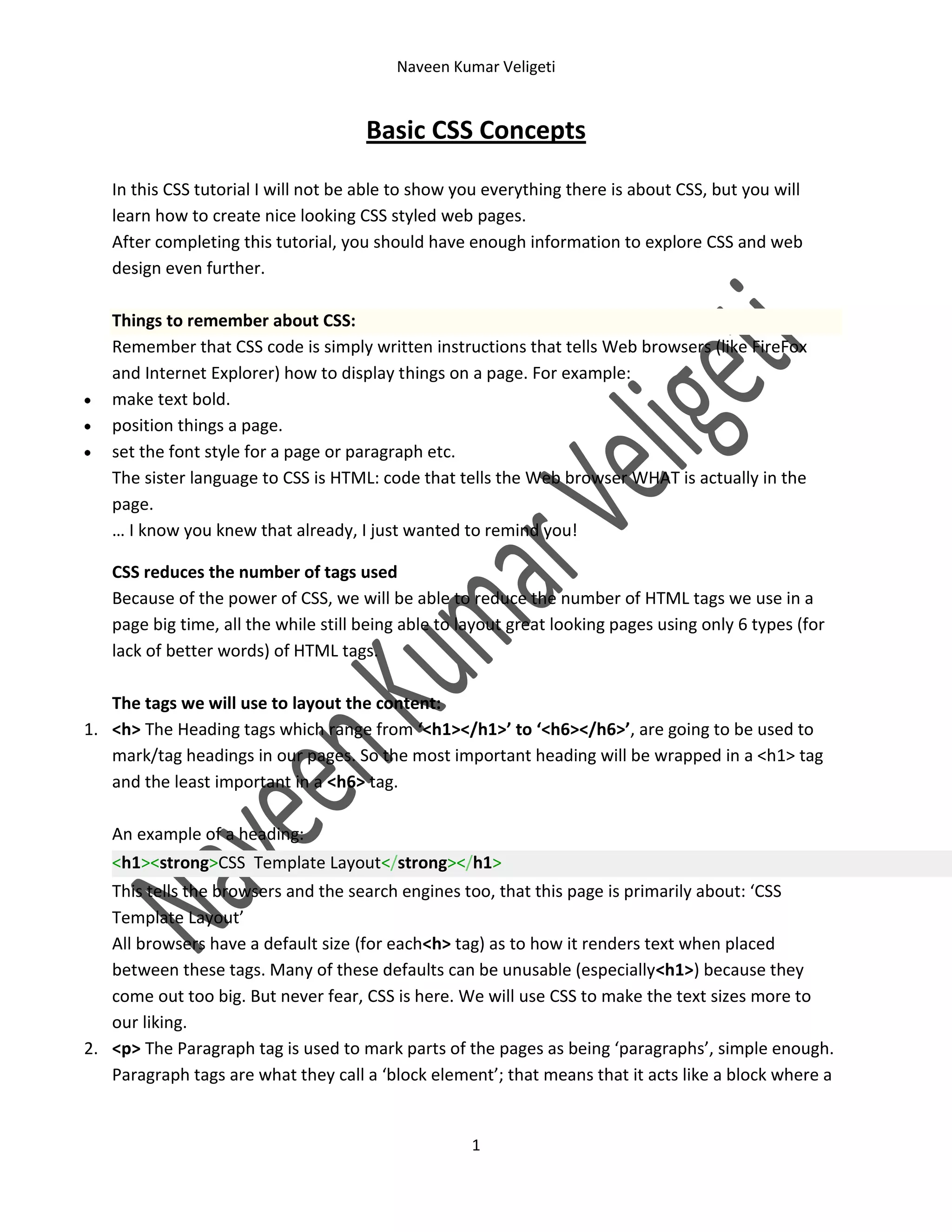 Basic CSS concepts by naveen kumar veligeti | DOCX | Web Design and ...