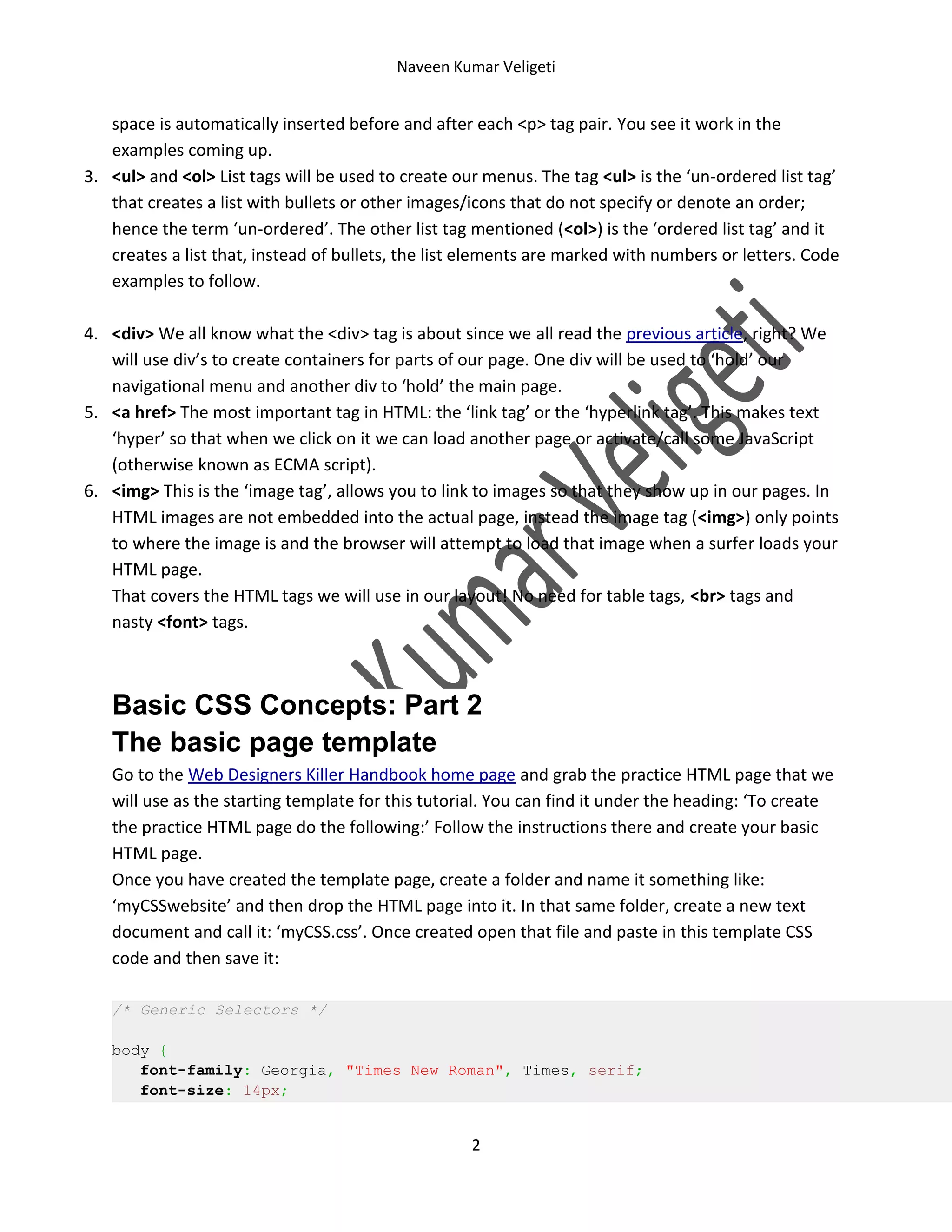 Basic CSS concepts by naveen kumar veligeti | DOCX | Web Design and ...