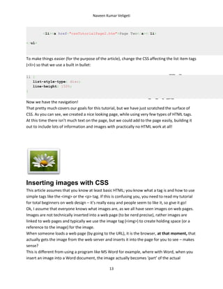 Basic CSS concepts by naveen kumar veligeti | DOCX | Web Design and HTML | Internet