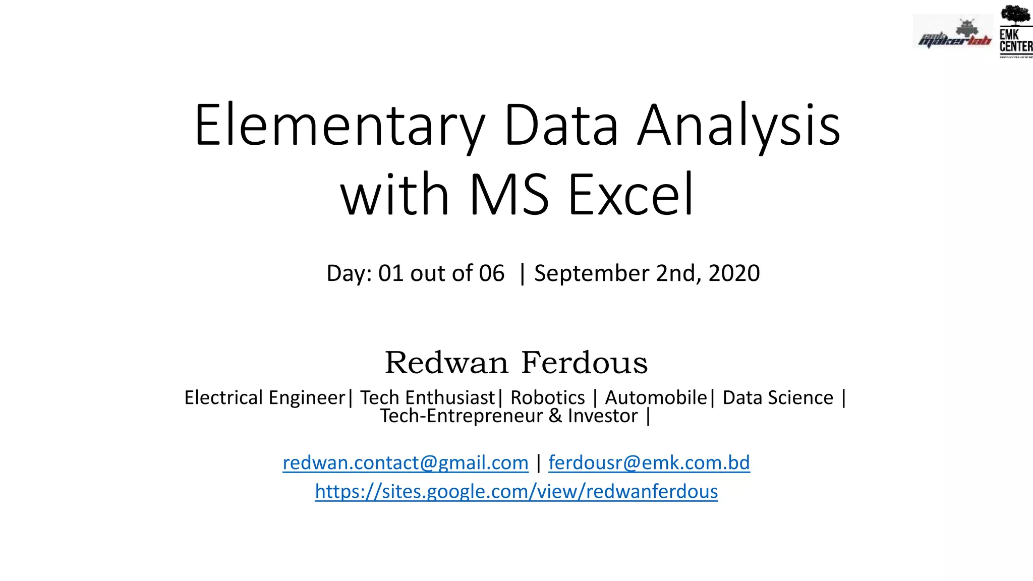 Elementary Data Analysis with MS excel_Day-1 | PPTX