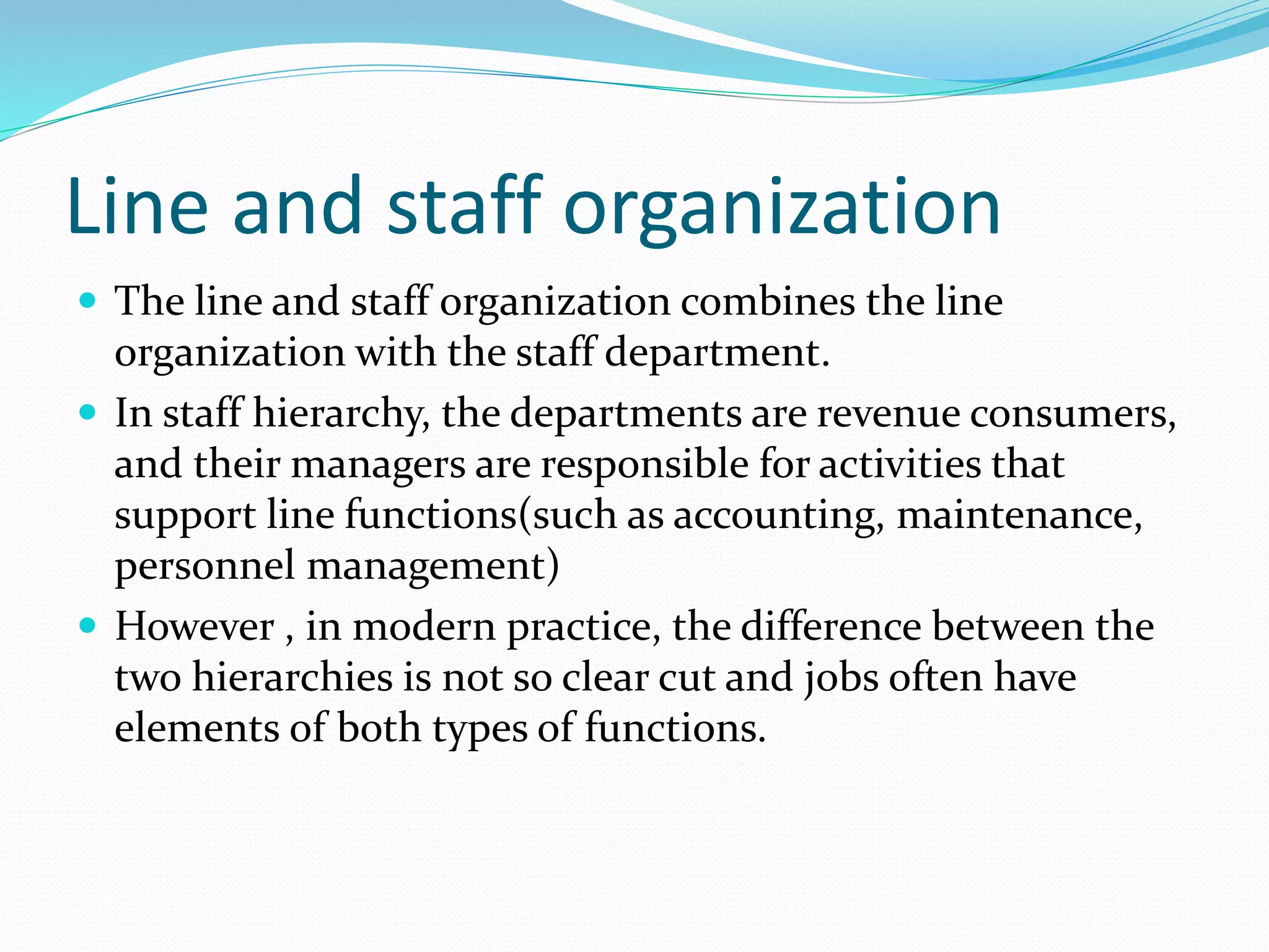 Basic departmentalization, line and staff concept | PPTX