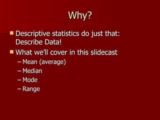 Basic Descriptive Statistics | PPT