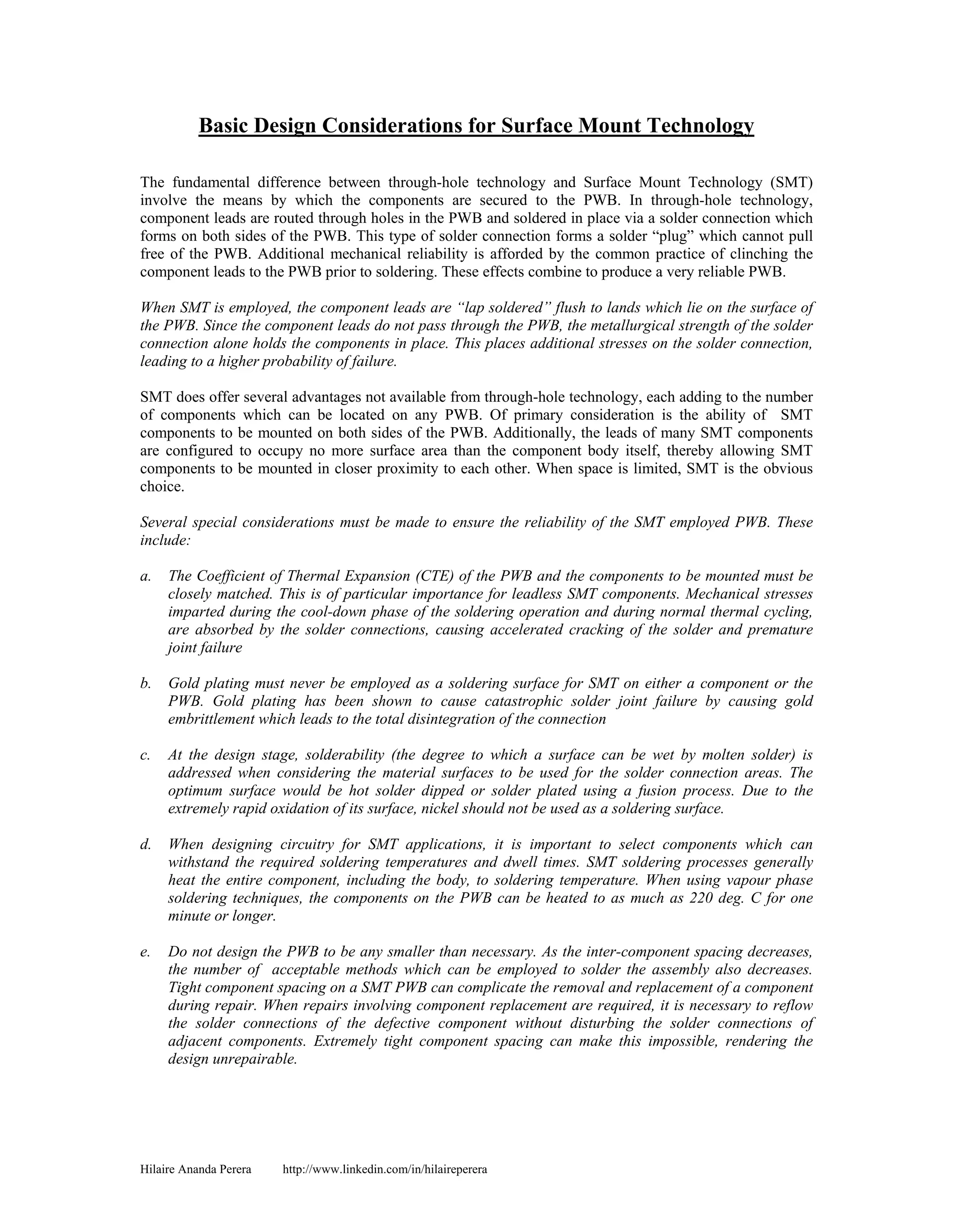 Basic Design Considerations for Surface Mount Technology | PDF