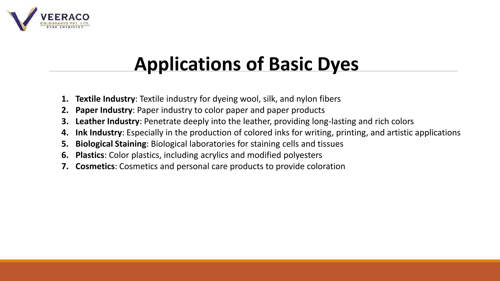Advantages and Applications of basic dyes | PPTX