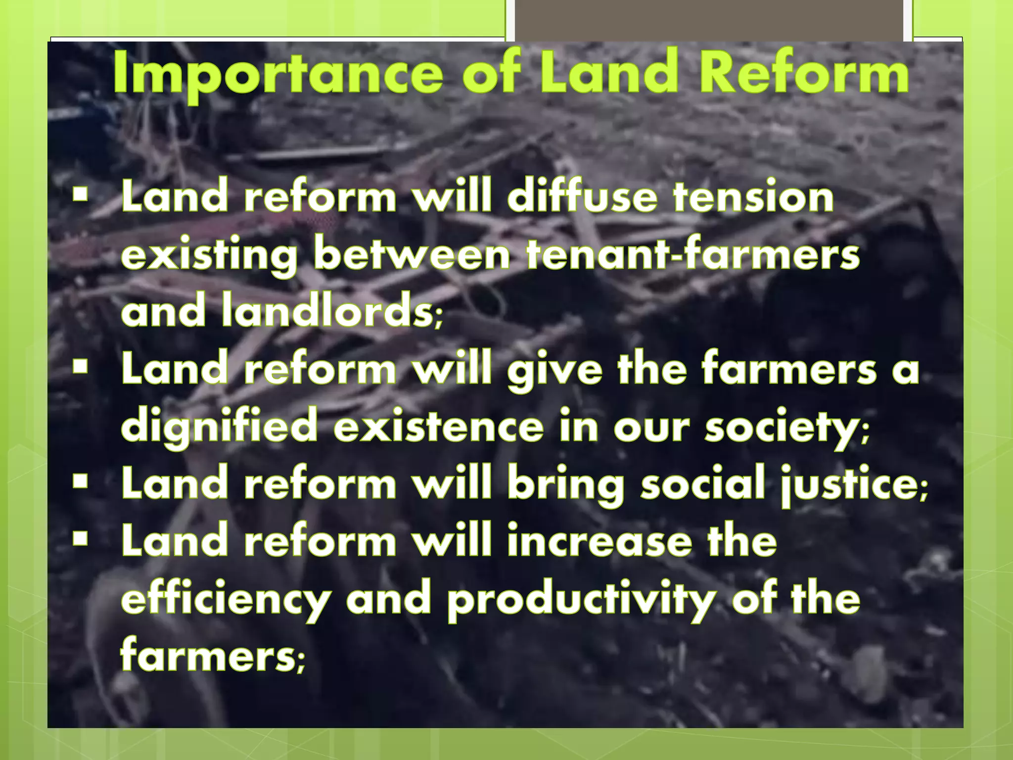 Importance, Aspects and Components of Agrarian Reform | PDF