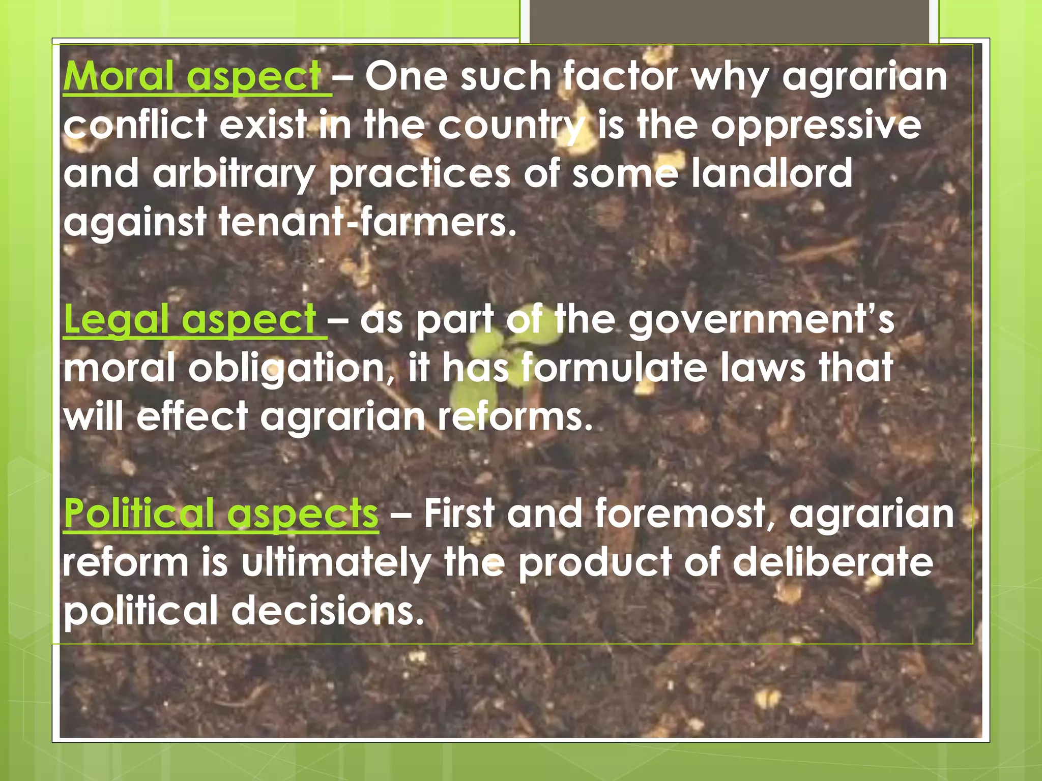 Importance, Aspects and Components of Agrarian Reform | PDF